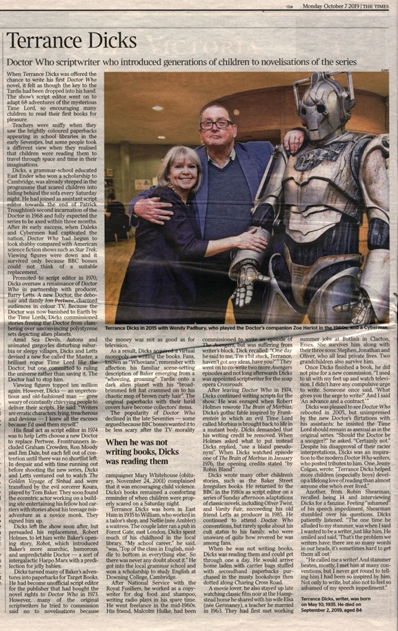Terrance Dicks (The Times) - The Doctor Who Cuttings Archive