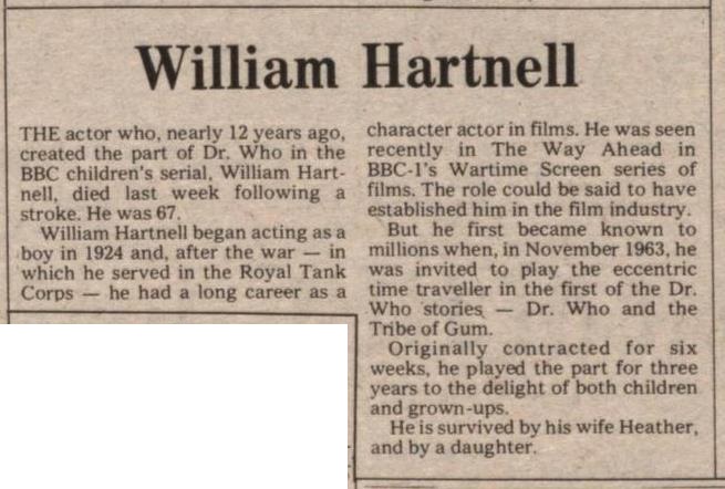 William Hartnell obituary (Television Today) - The Doctor Who Cuttings ...