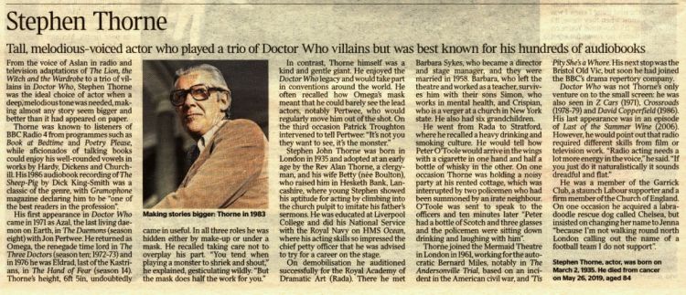 Stephen Thorne - The Doctor Who Cuttings Archive