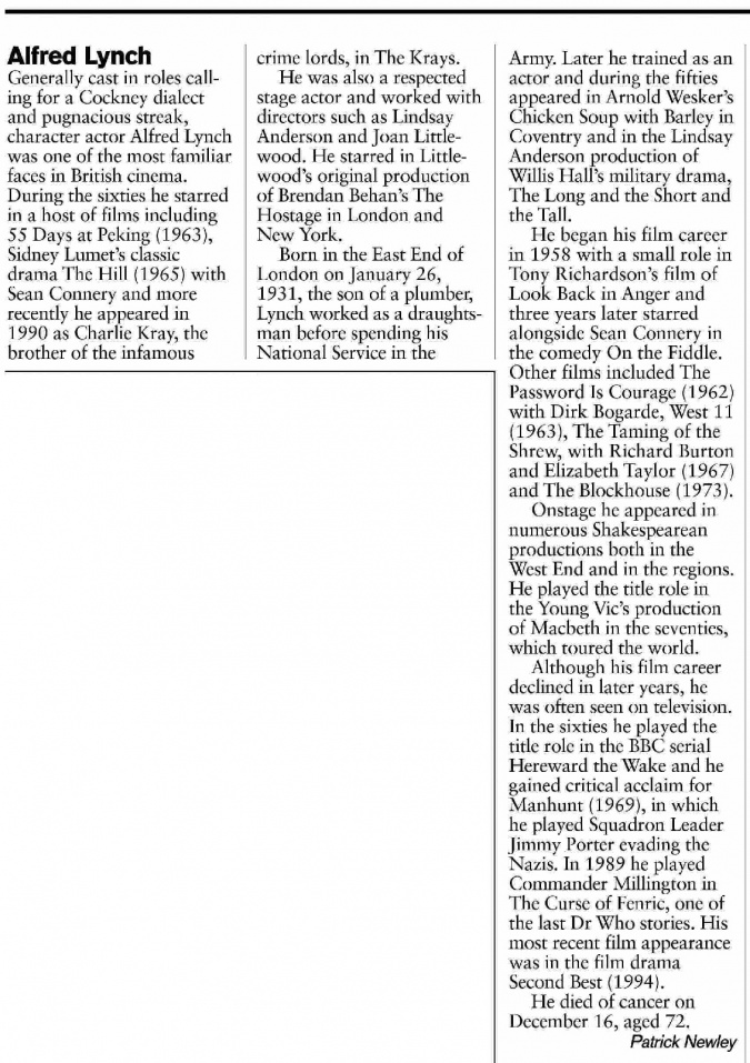Alfred Lynch - The Doctor Who Cuttings Archive